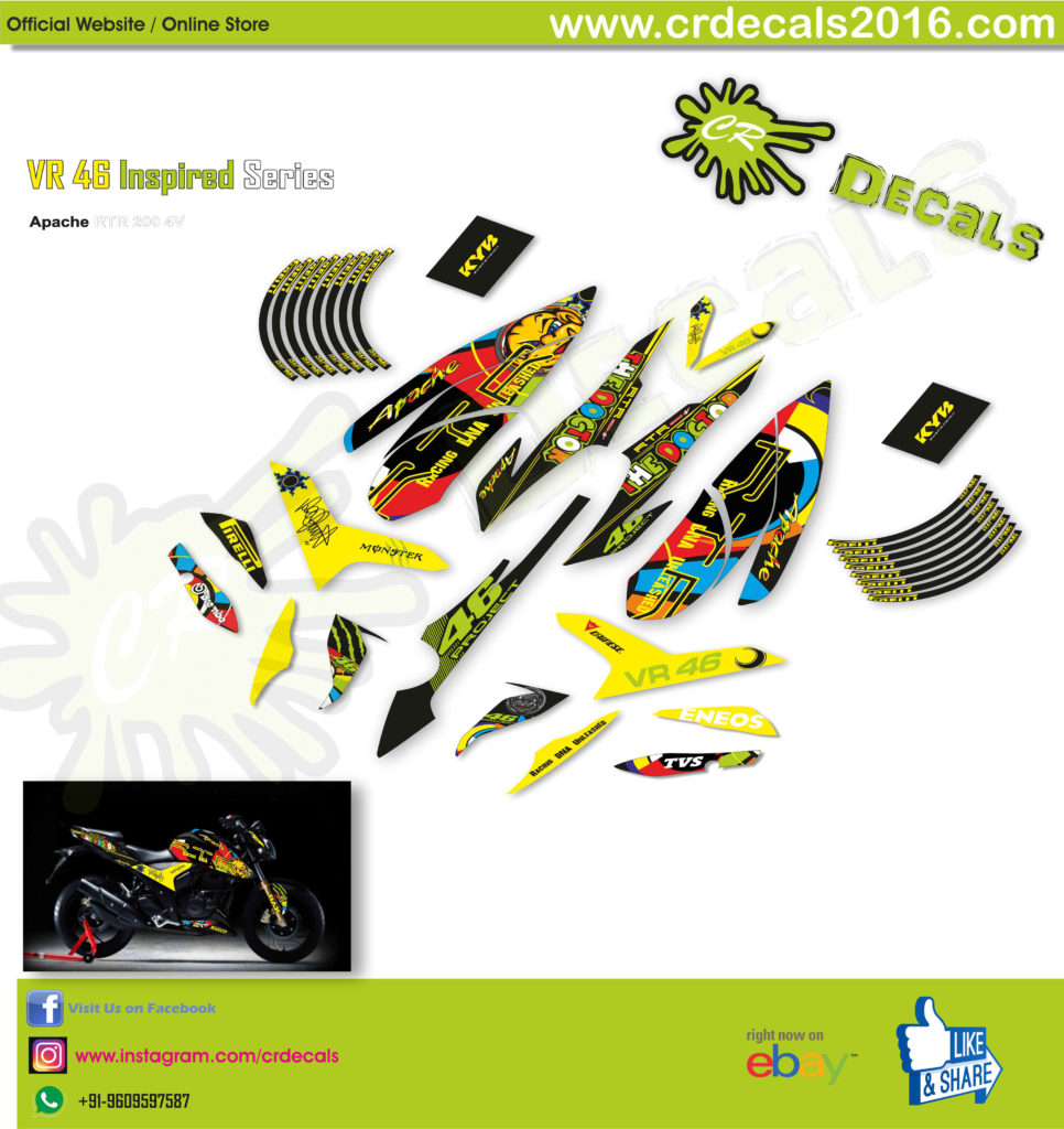 TVS APACHE RTR 200/160 4v Custom Decals Wrap Stickers CARNAGE Kit – CR ...